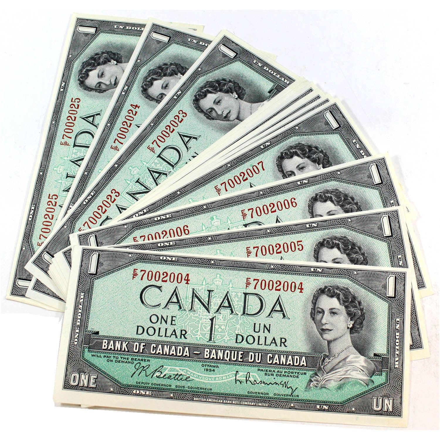 1954 $1 Bank of Canada Notes '22 in Sequence' with 3-digit Radar Note ...