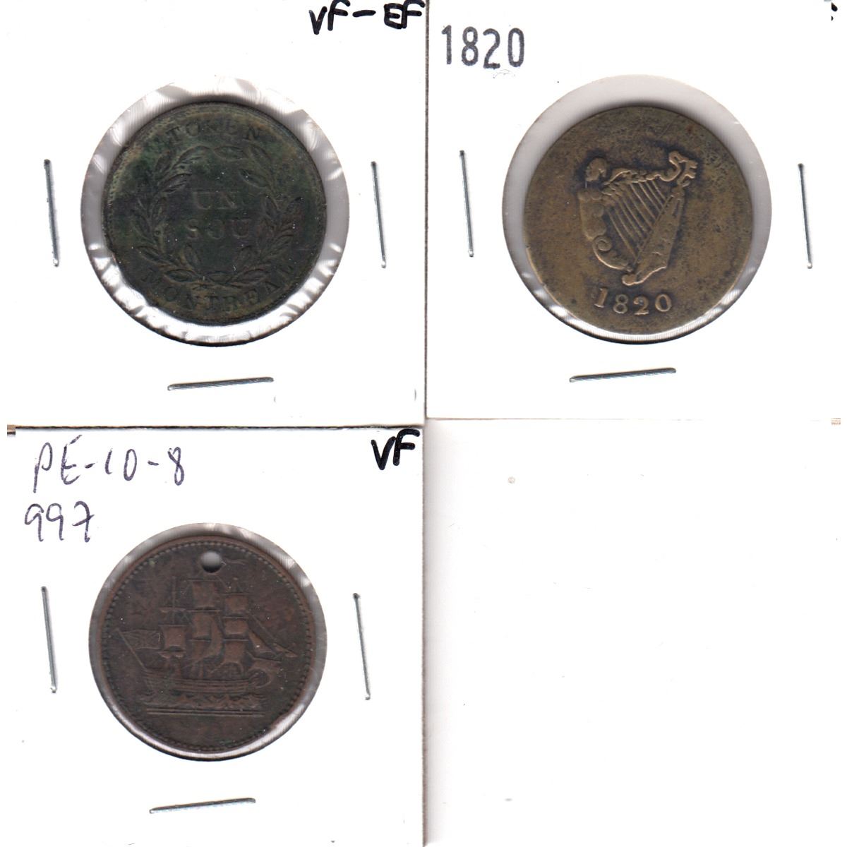 Lot of 3x Bank Tokens: 1820 LC-60E2 EF, LC-33AI VF-EF, Ships Colonies ...