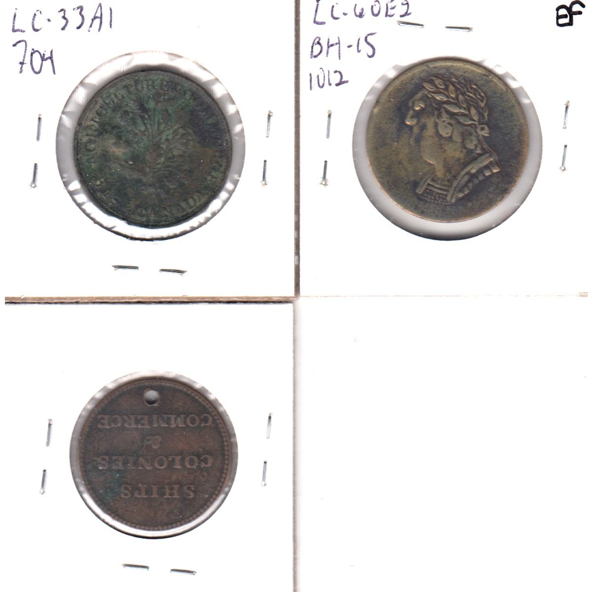 Lot of 3x Bank Tokens: 1820 LC-60E2 EF, LC-33AI VF-EF, Ships Colonies ...