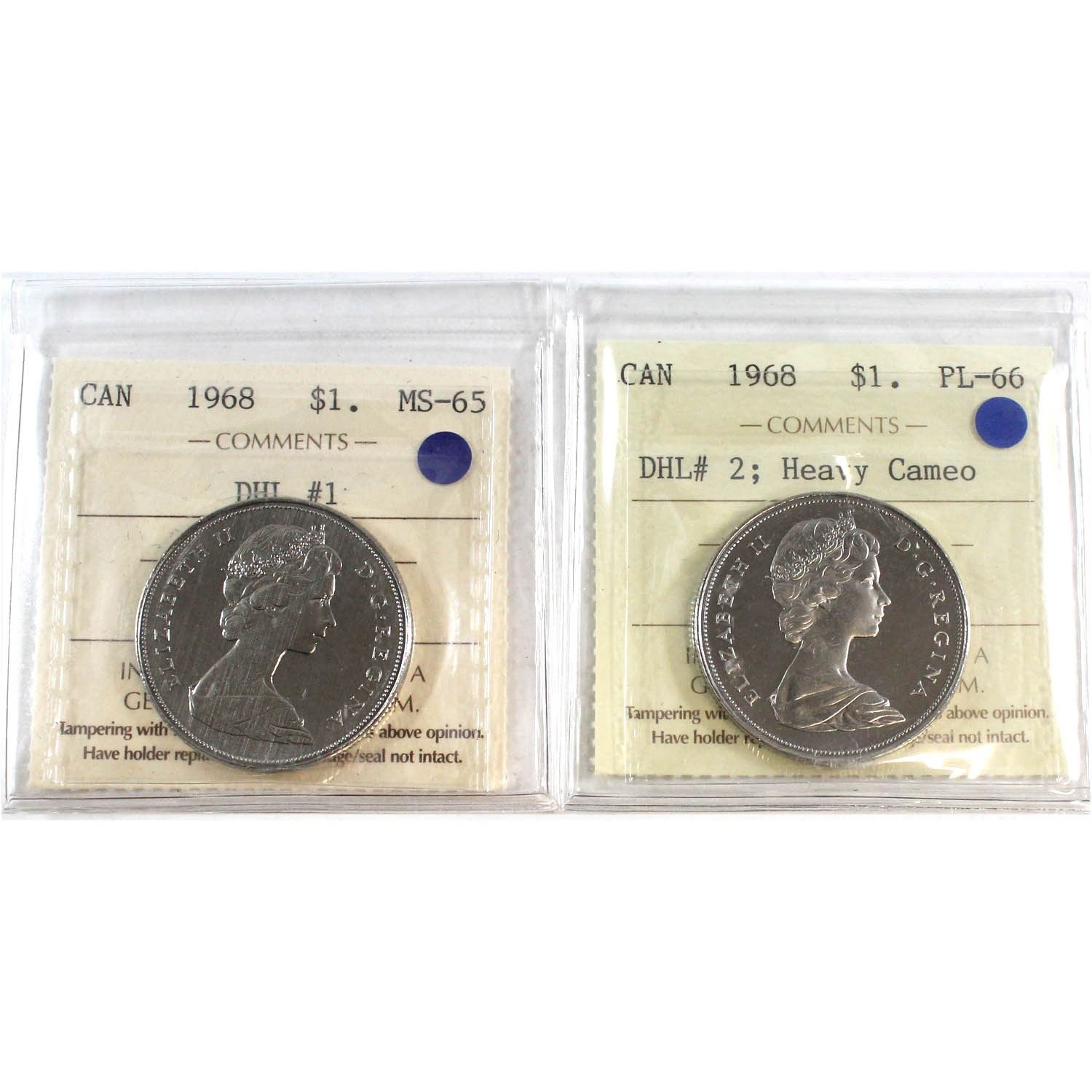 1968 Canada DHL #1 $1 MS-65 & 1968 Canada DHL #2 $1 PL-66 Heavy Cameo ...