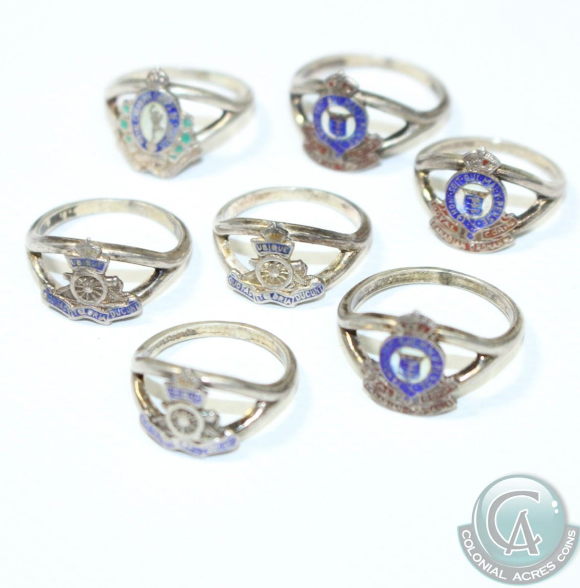 Estate Vintage Canadian Navy Enamel Sterling Silver Ring Collection ...