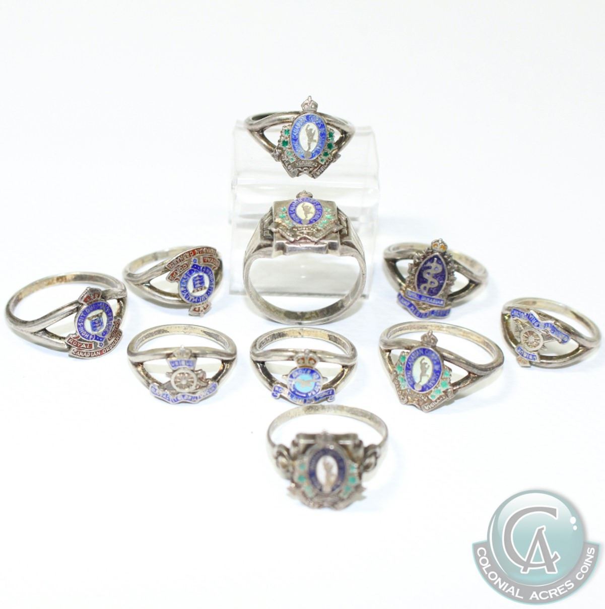 Estate Vintage Canadian Navy Enamel Sterling Silver Ring Collection ...