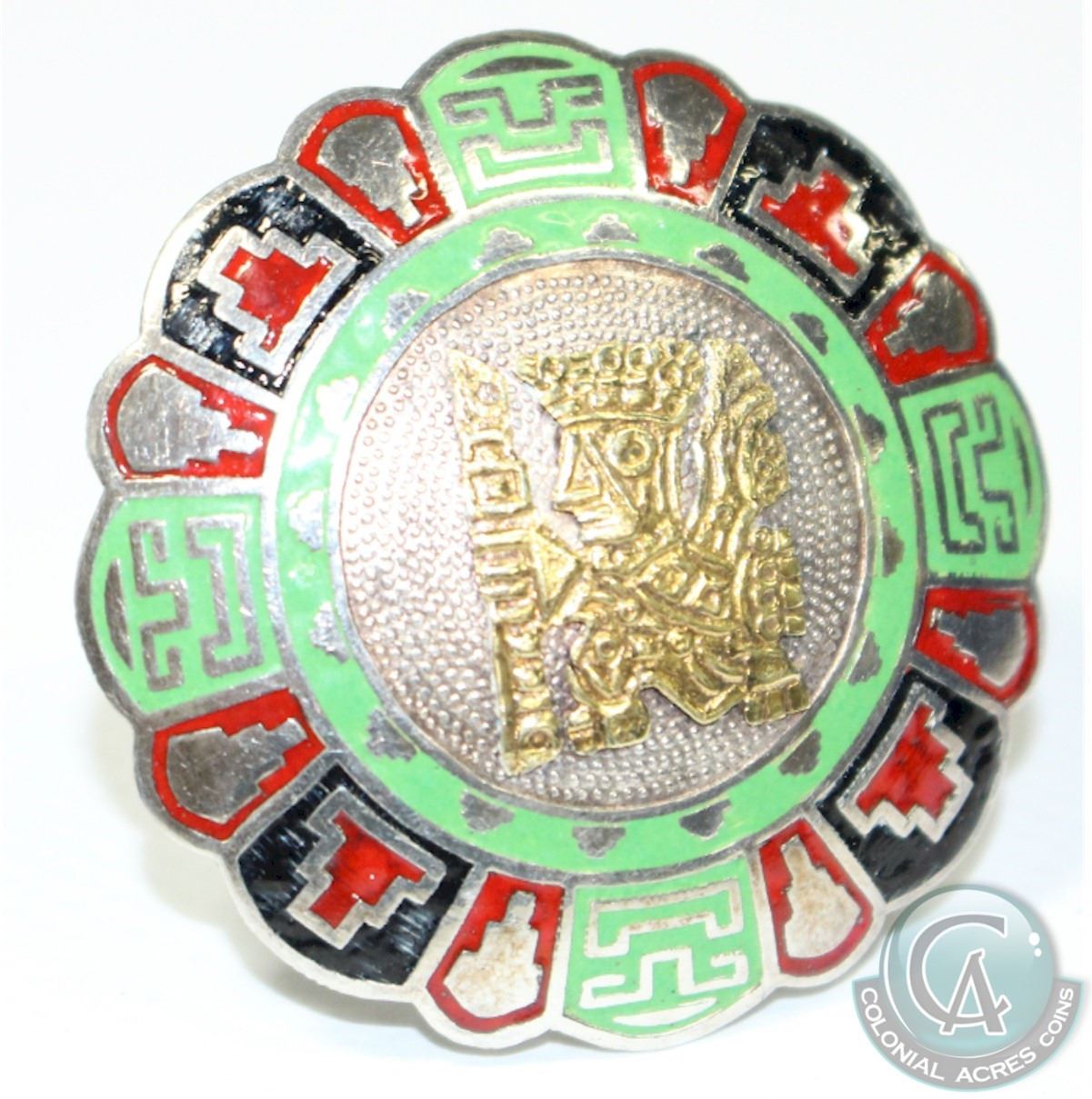 Vintage Peruvian Sterling Silver Enameled Pendant Brooch with 18K Gold ...