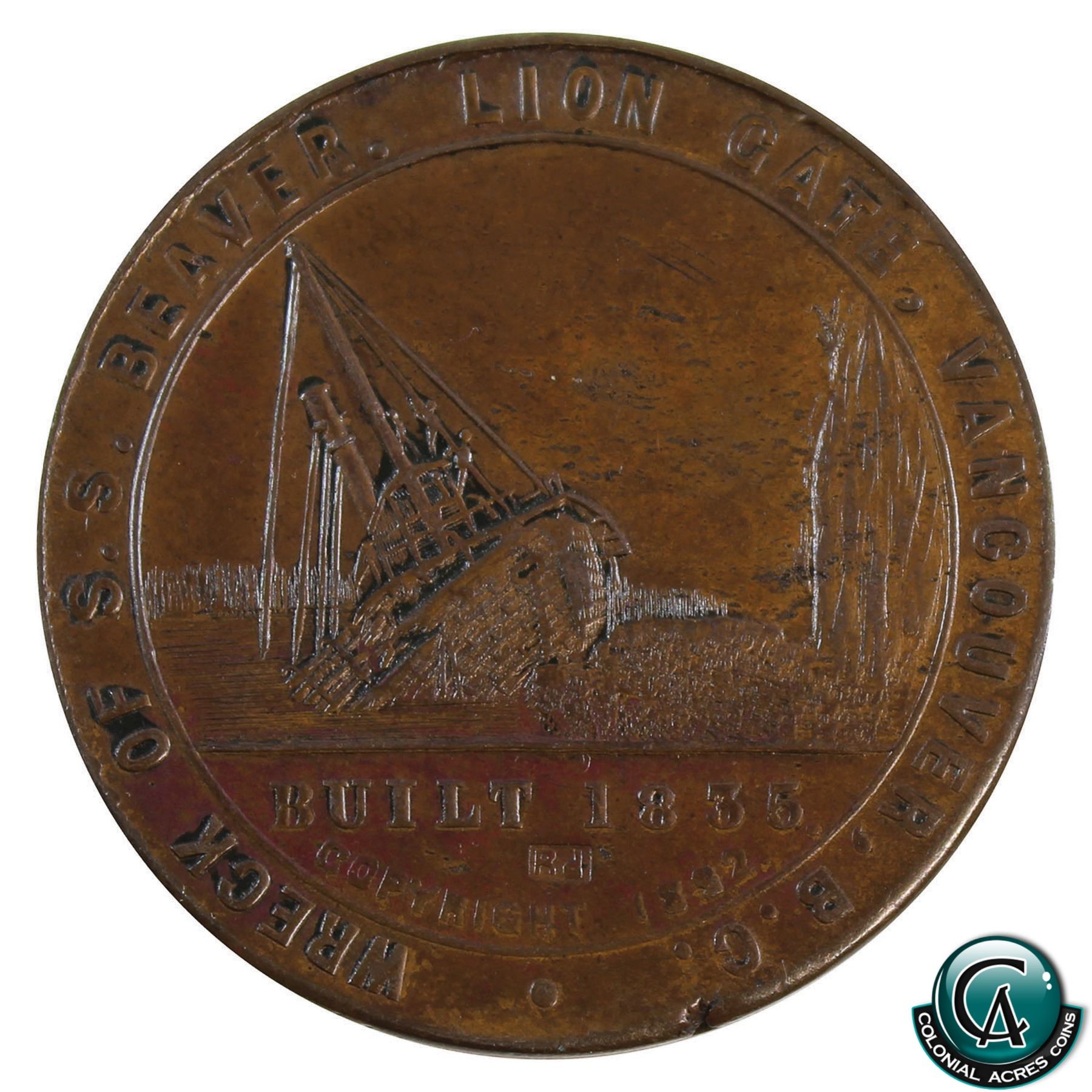 Token, 1892 Hudson Bay Company, Shipreck commemorative of the SS Beaver ...
