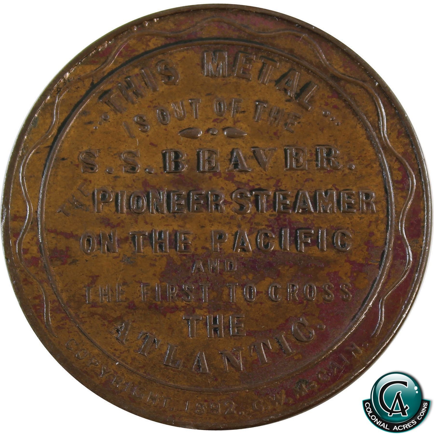 Token, 1892 Hudson Bay Company, Shipreck commemorative of the SS Beaver ...