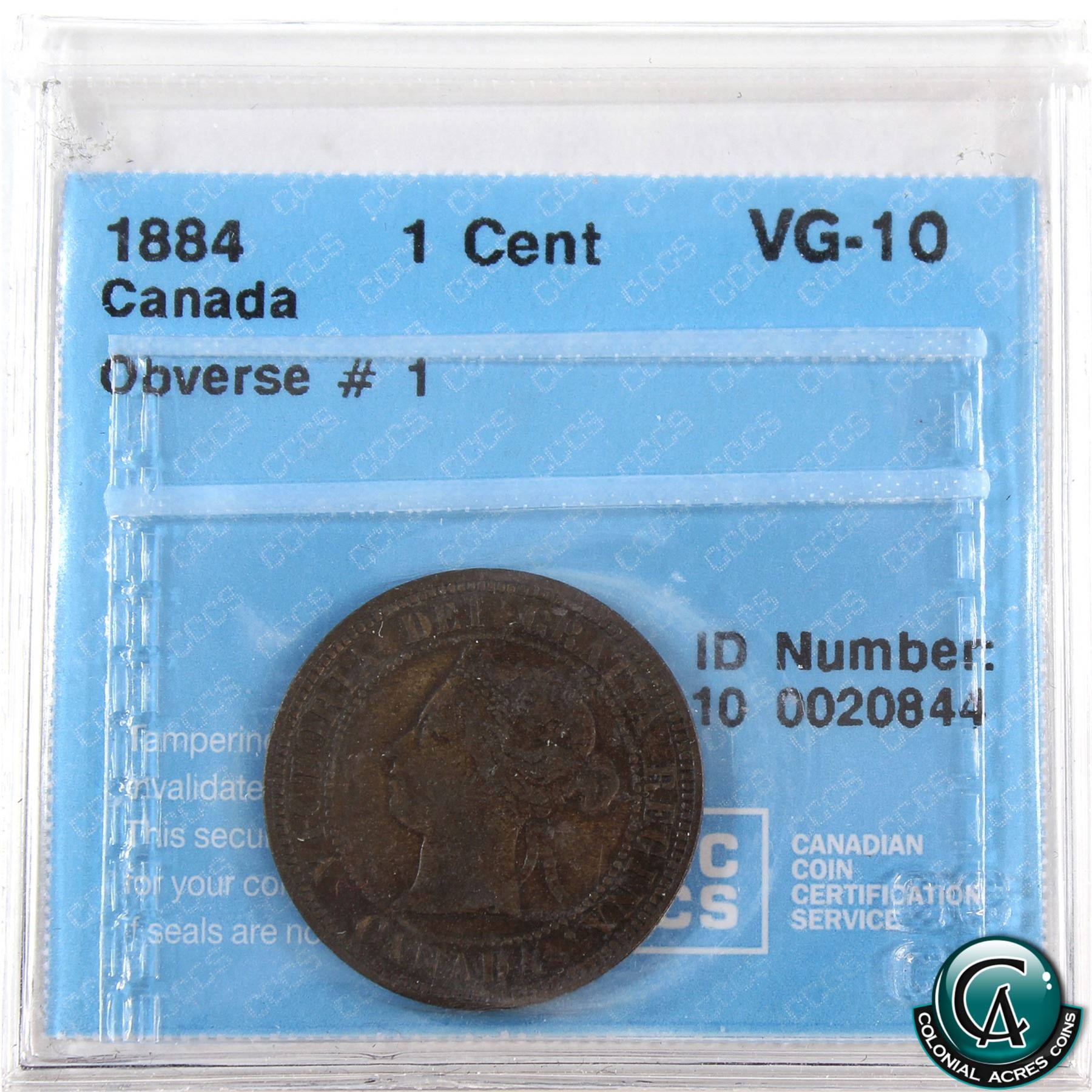 1-cent 1884 Obverse 1 CCCS Certified VG-10