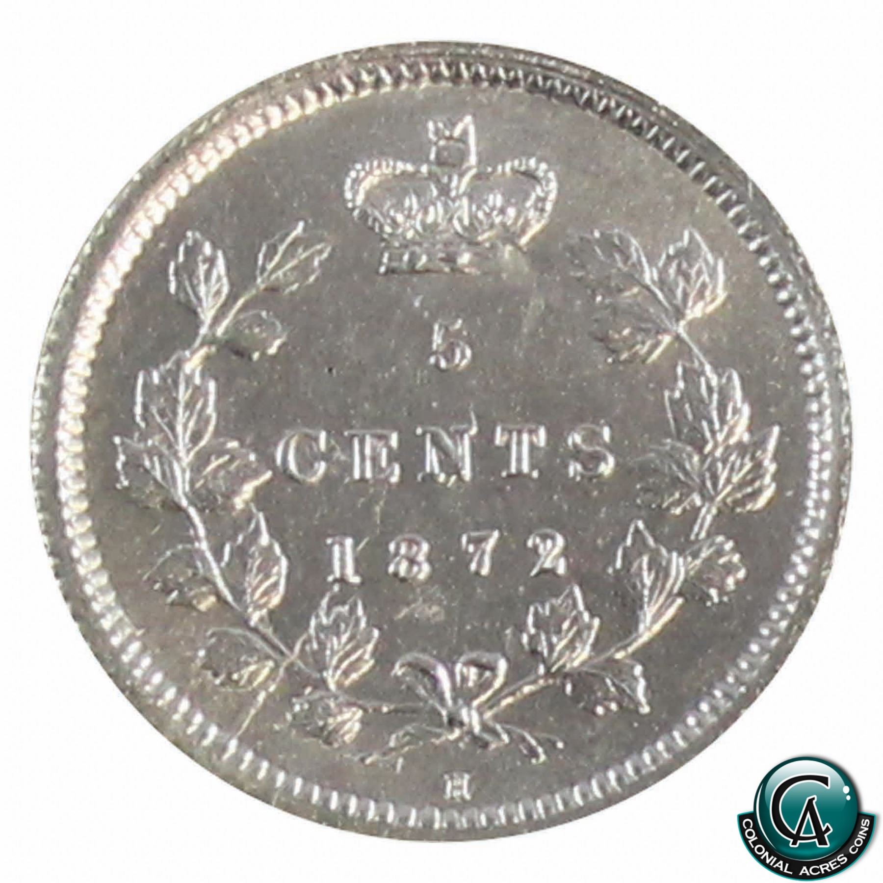 5-cent 1872H ICCS Certified AU-50. Bright flashy Coin!