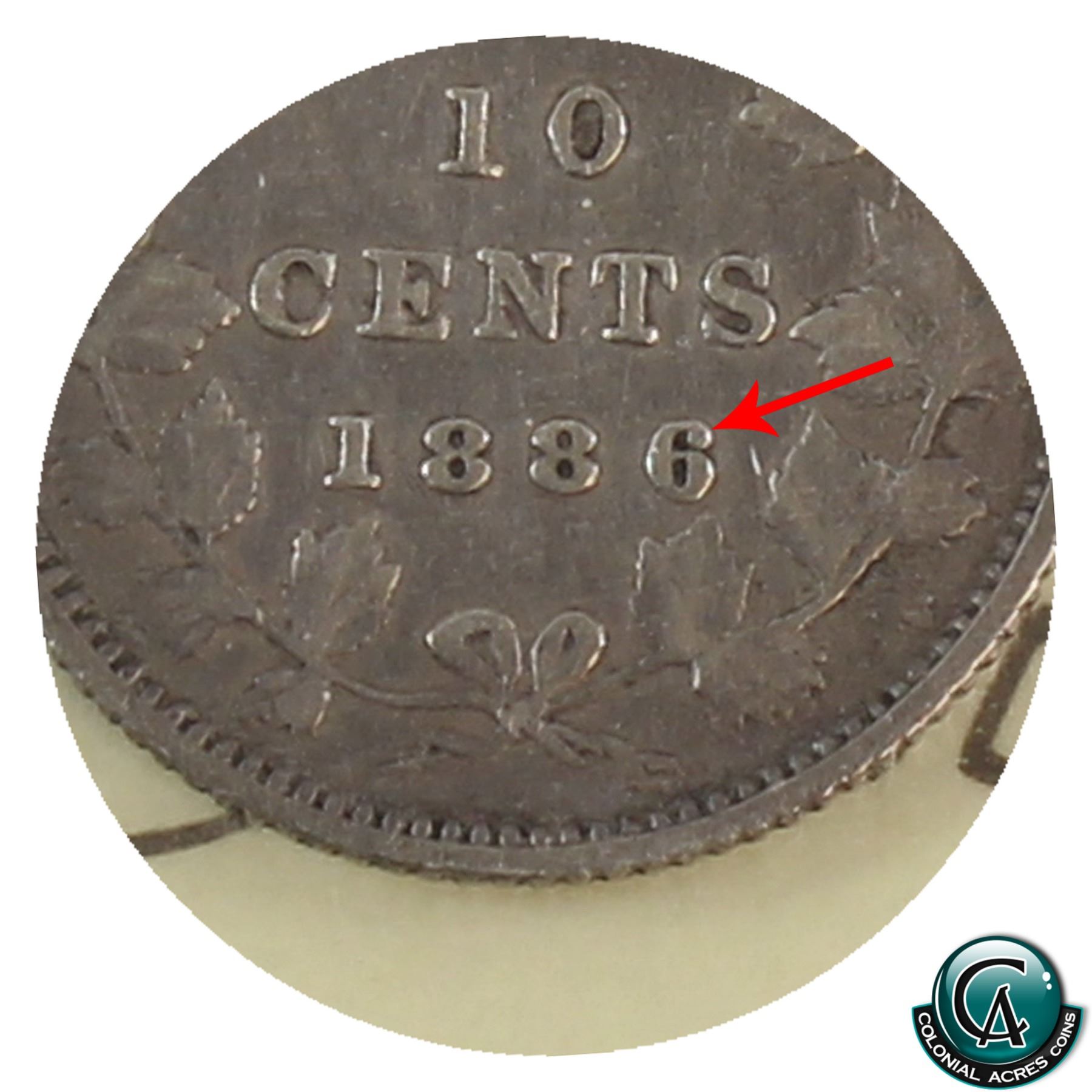 10-cent 1886 Large Knob 6 Obverse 5 ICCS Certified VF-20