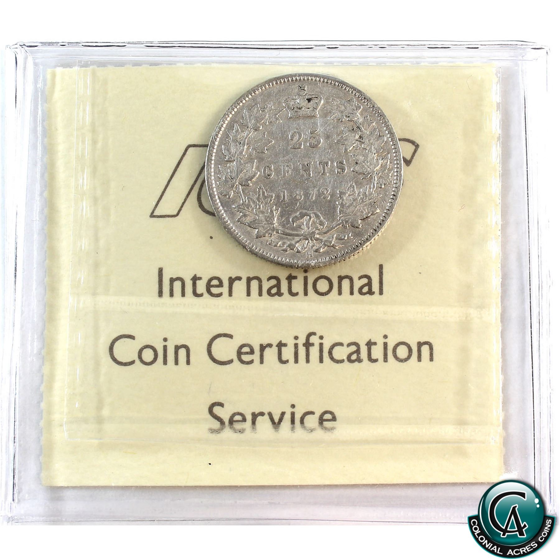 25-cent 1872H Obverse 2 Die Break A ICCS Certified VG-10. *Rare Variety ...