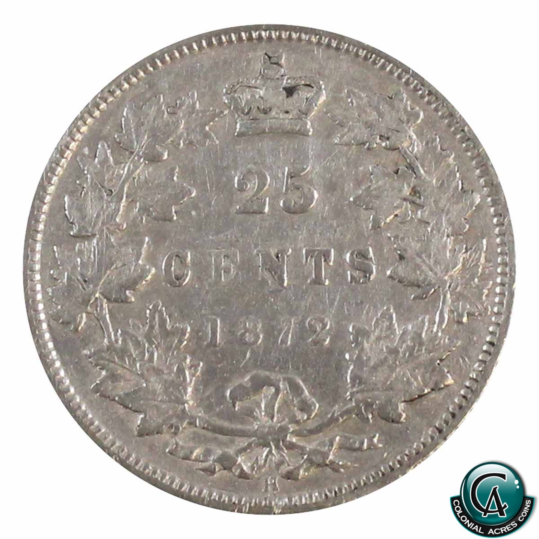 25-cent 1872H Obverse 2 Die Break A ICCS Certified VG-10. *Rare Variety ...