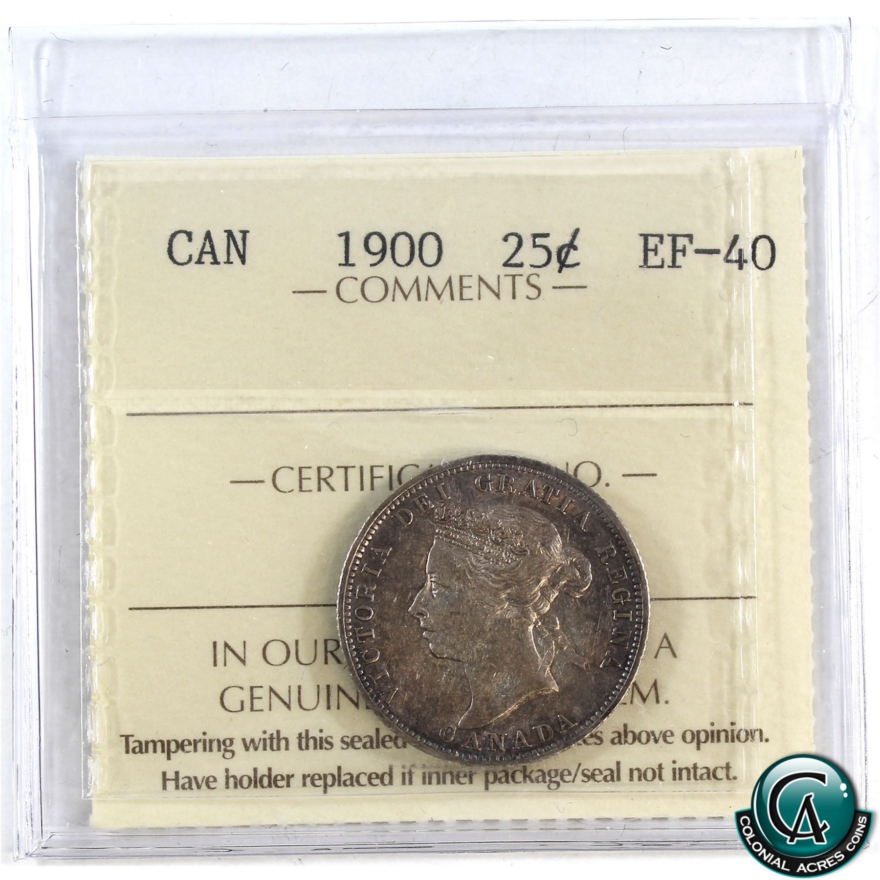 25-cent 1900 ICCS Certified EF-40.