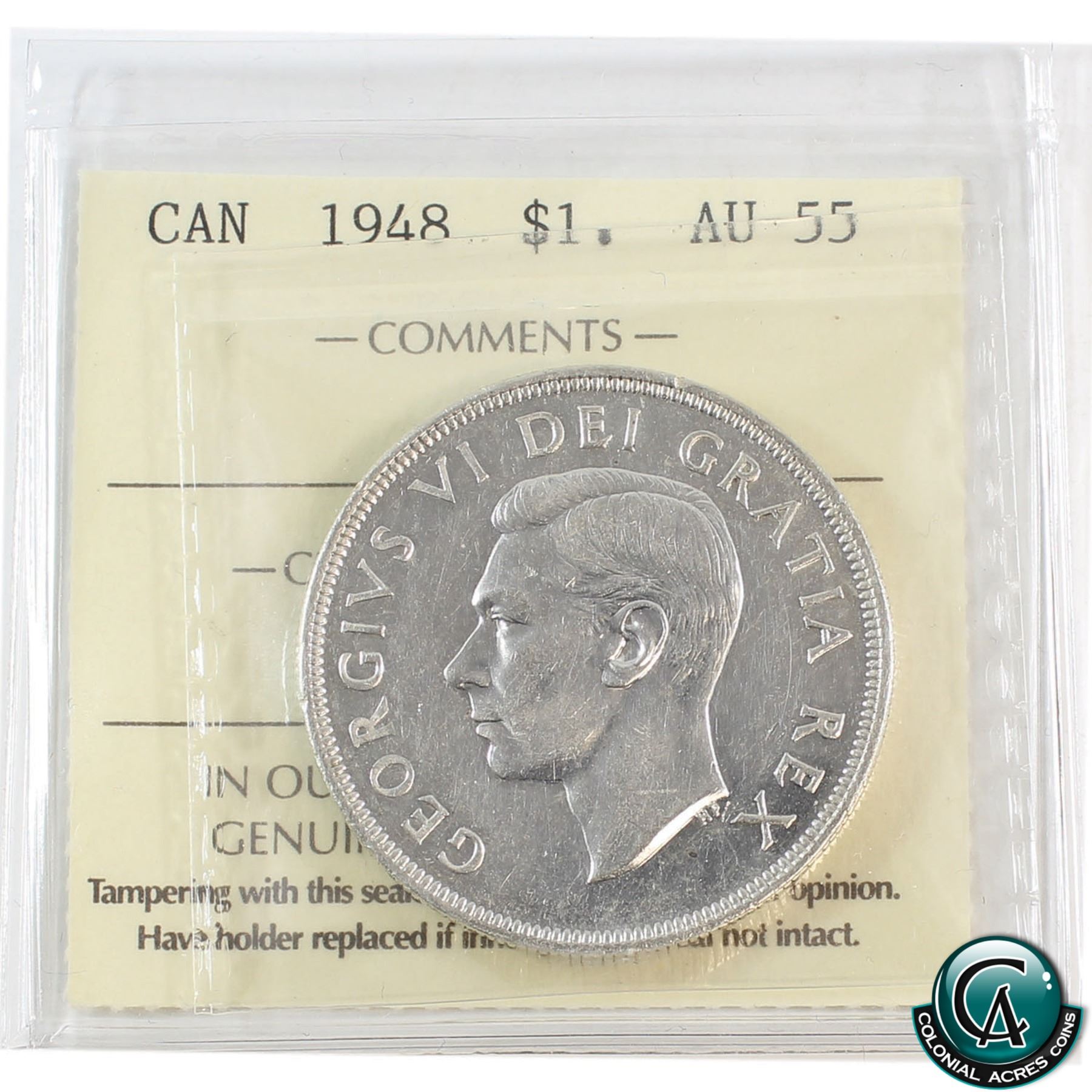 Silver $1 1948 ICCS Certified AU-55.