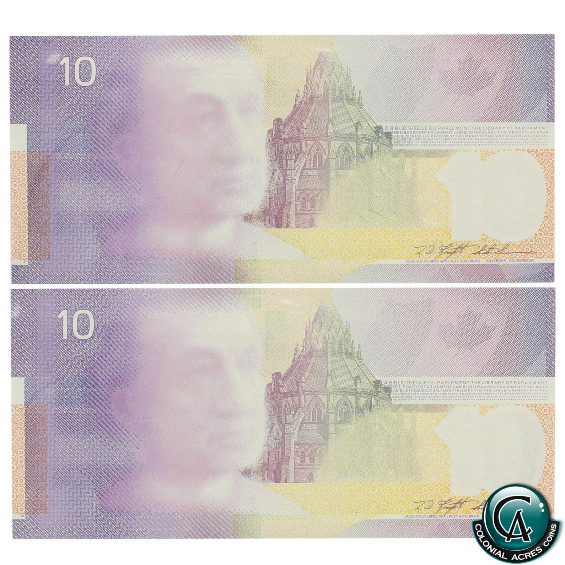 BC-63a 2000 Bank of Canada $10 Pair of "Ghost Notes", Knight-Thiessen ...