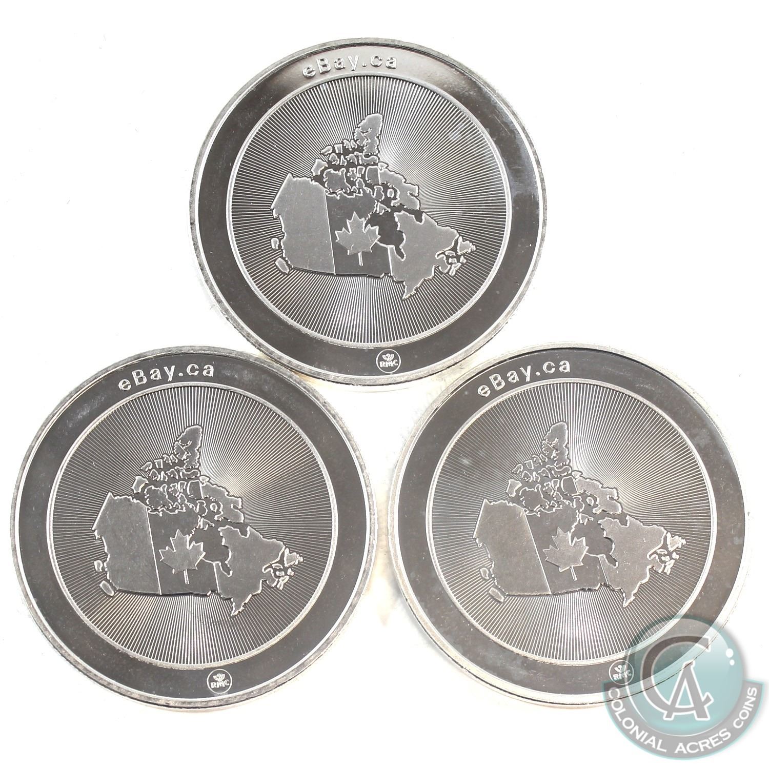 3x Ebay.ca Canada 1oz. .999 Fine Silver Rounds -map of Canada (Tax ...