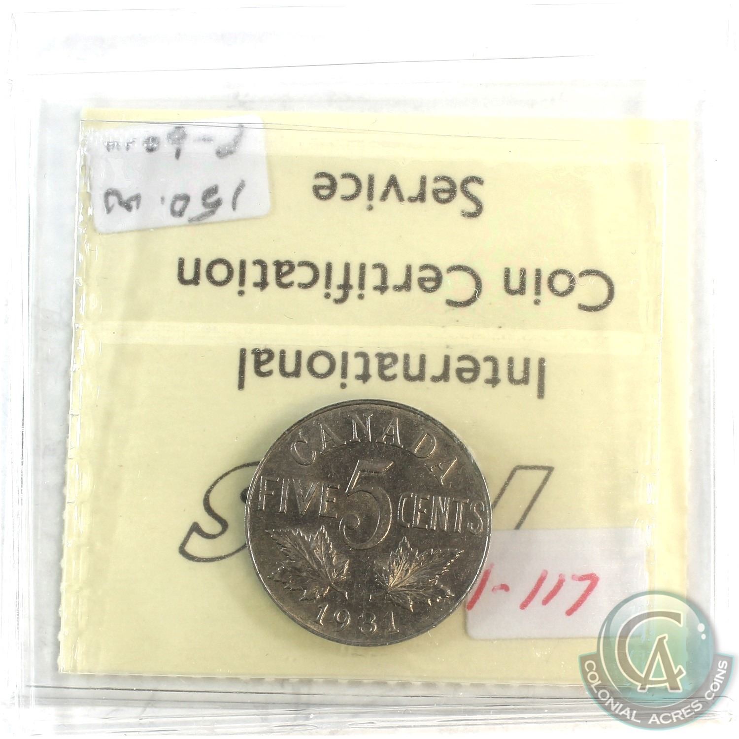 1931 Canada 5-cent ICCS Certified AU-55.