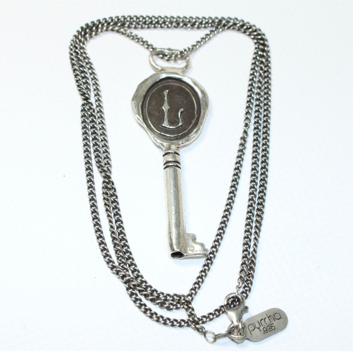 PYRRHA Sterling Silver Necklace & Key Pendant. Chain is 28 inches.