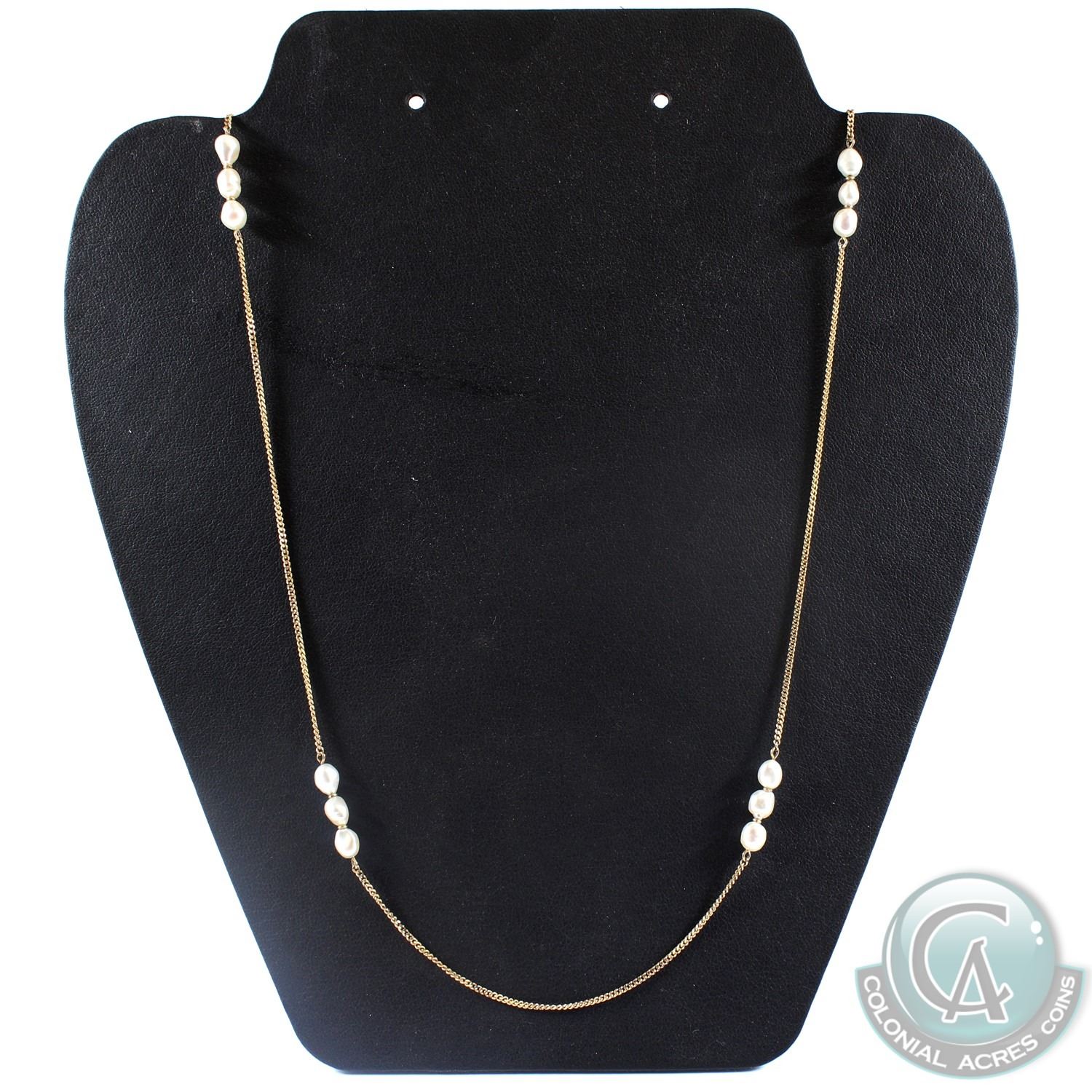 10K Yellow Gold 32 Inch Chain with Pearl Accents. Total weight of 6.94 ...