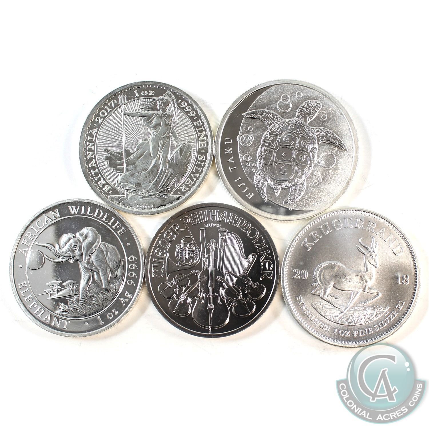 Lot of 5x 1oz Fine Silver Coins from Different Countries. You will ...