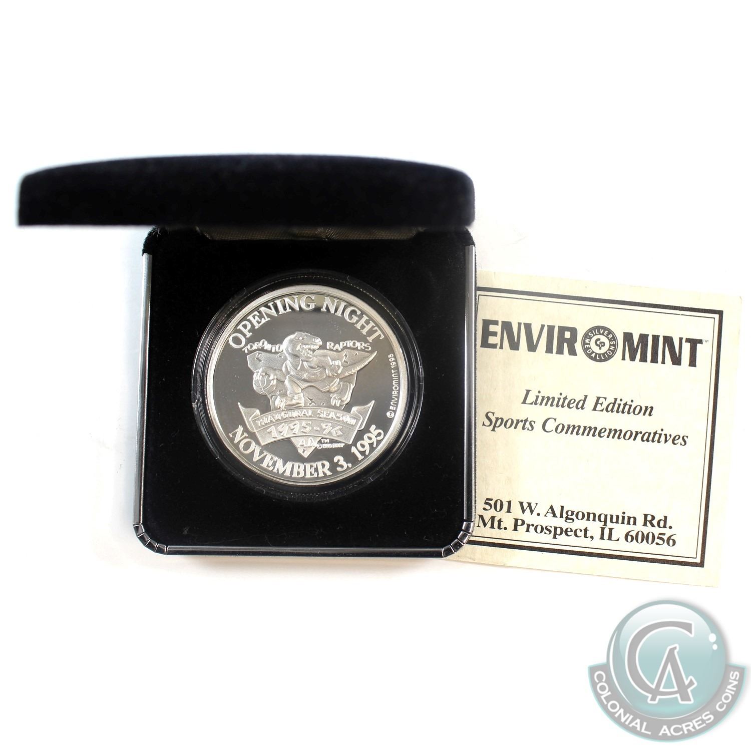 1995 Toronto Raptors 1oz .999 fine silver Inaugural Season Limited ...