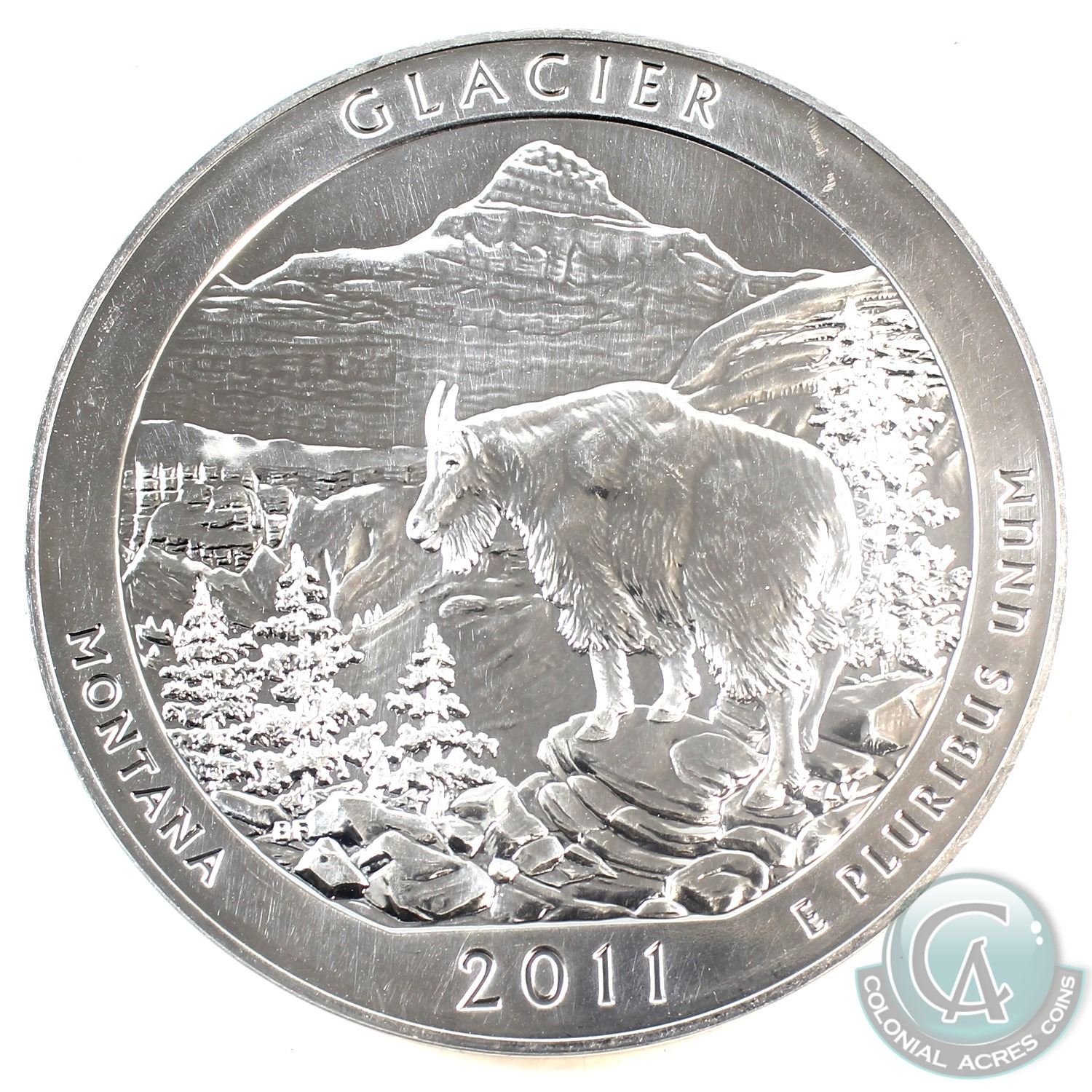 2011 USA Glacier Montana 5oz Quarter Dollar Design Fine Silver Coin ...