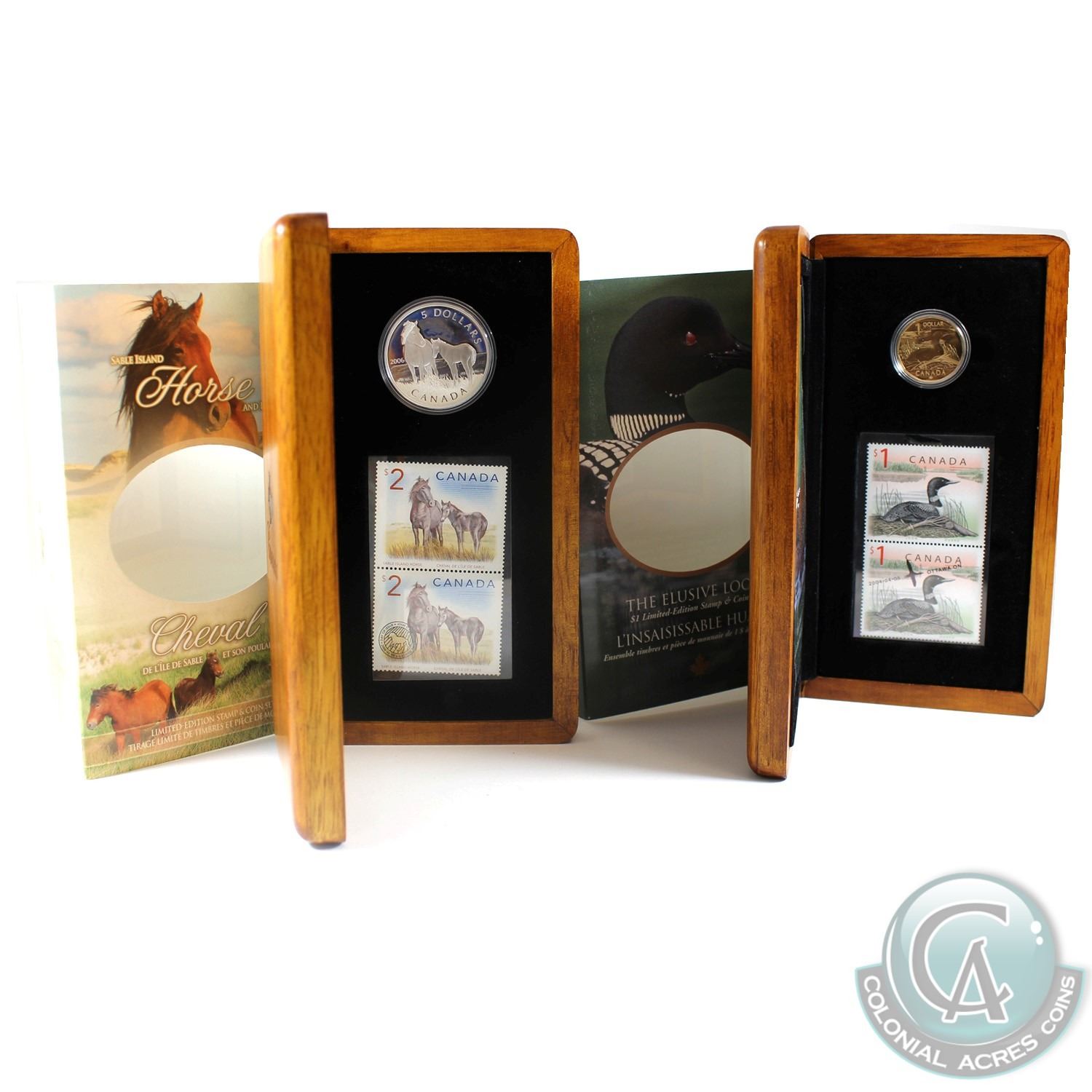 2004 & 2006 Canada Coin and Stamp Sets - 2004 $1 Elusive Loon & 2006 $5 ...