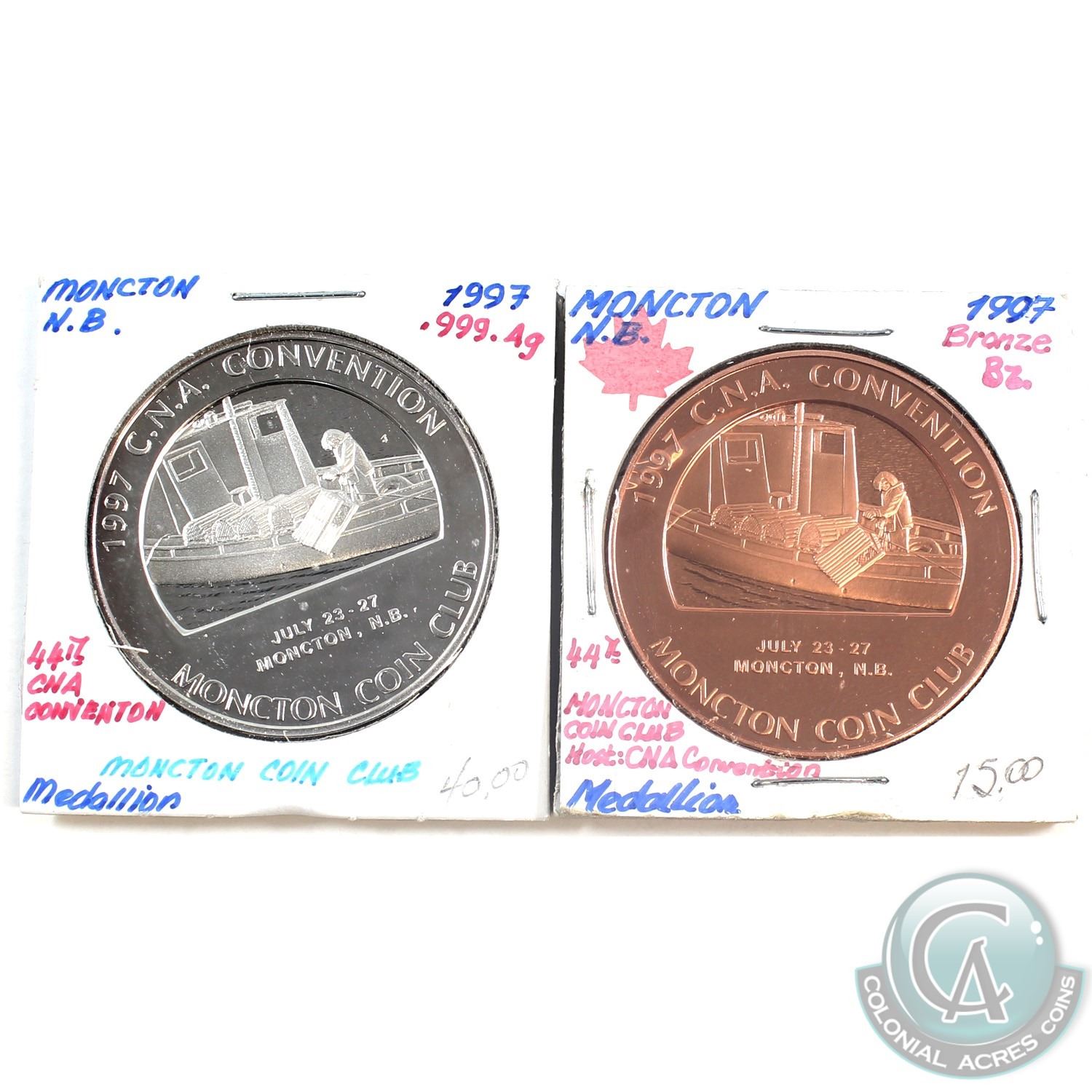 2x 1997 Moncton, New Brunswick Coin Club CNA Convention Medals. You ...