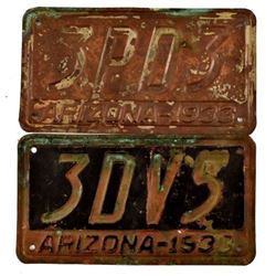 Pair of Copper 1933 Arizona License Plates