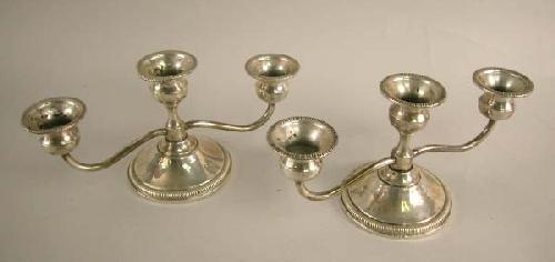 A PAIR OF PREISNER STERLING SILVER THREE-LIGHT LOW CANDELABRA