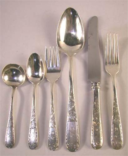 AN S. KIRK & SONS "MAYFLOWER" PATTERN STERLING SILVER PARTIAL DINNER ...