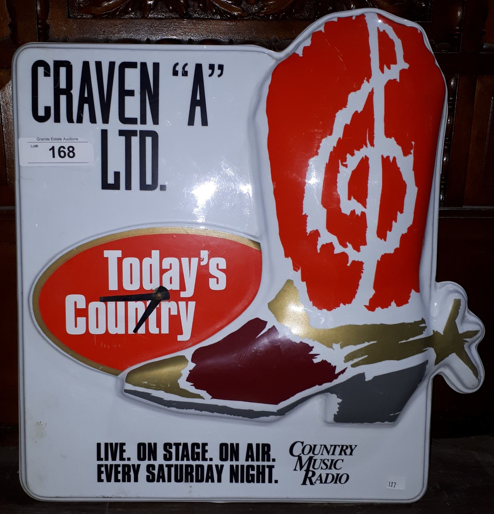 VINTAGE CRAVEN "A" EMBOSSED PLASTIC ADVERTISING CLOCK