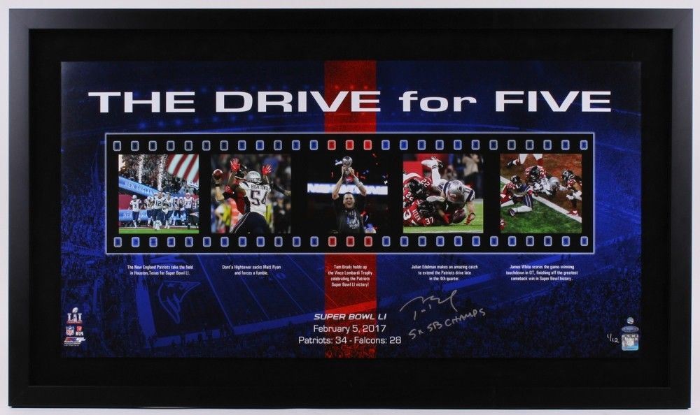 Tom Brady Signed Patriots "The Drive for Five" 24x41 Custom Framed ...