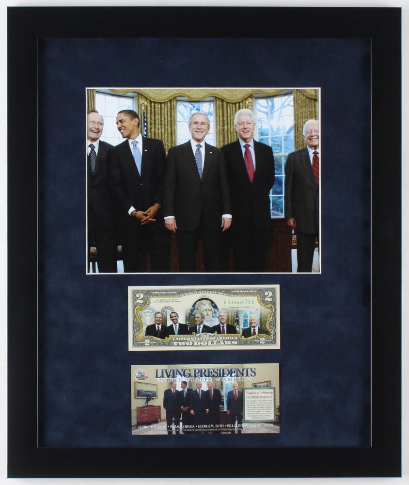 "Living Presidents" 16x19 Custom Framed Photo Display with $2 Bill