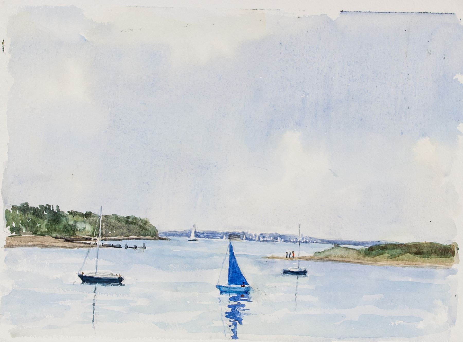 Watercolor Harbor Signed Winifred Nicholson