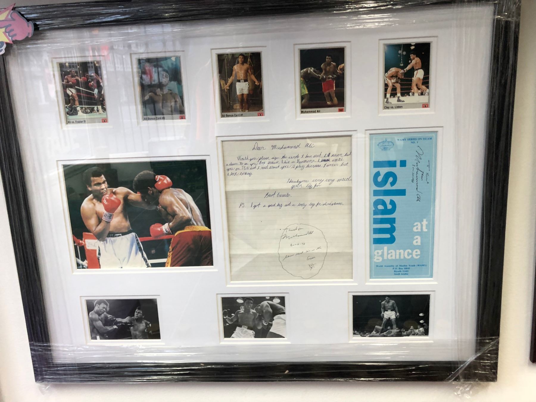 DUAL SIGNED MUHAMMAD ALI 20 X 24 COLLAGE WITH INSCRIPTION AND SKETCH ...