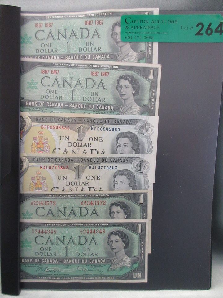 6 Canada Old One Dollar Bills