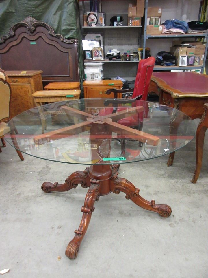 Round Glass Top Table with Wood Base