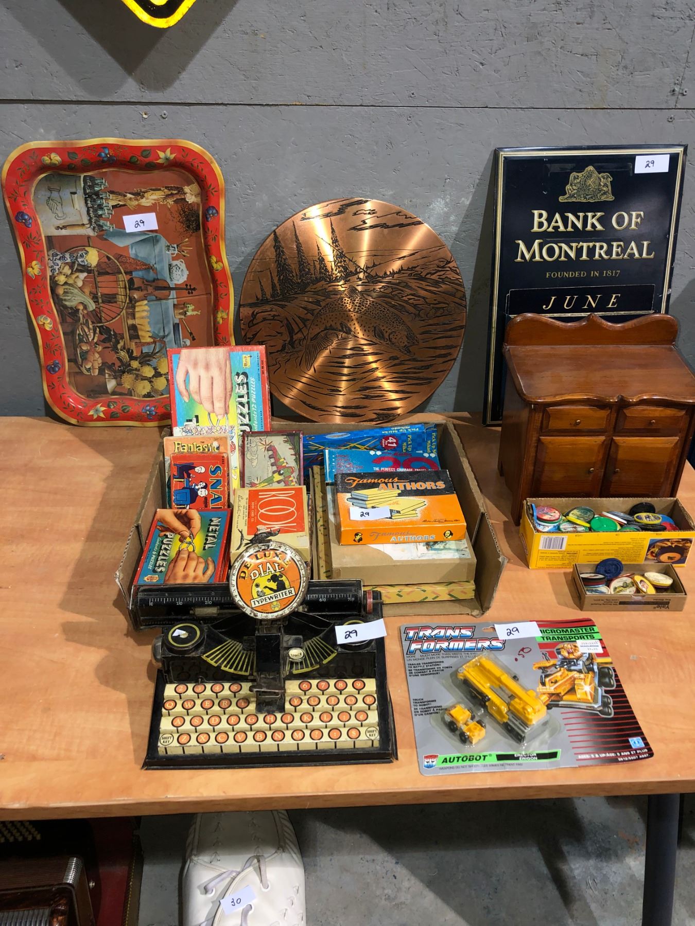 Old parlor games, puzzles, antique typewriter, coca cola TV tray, jello ...