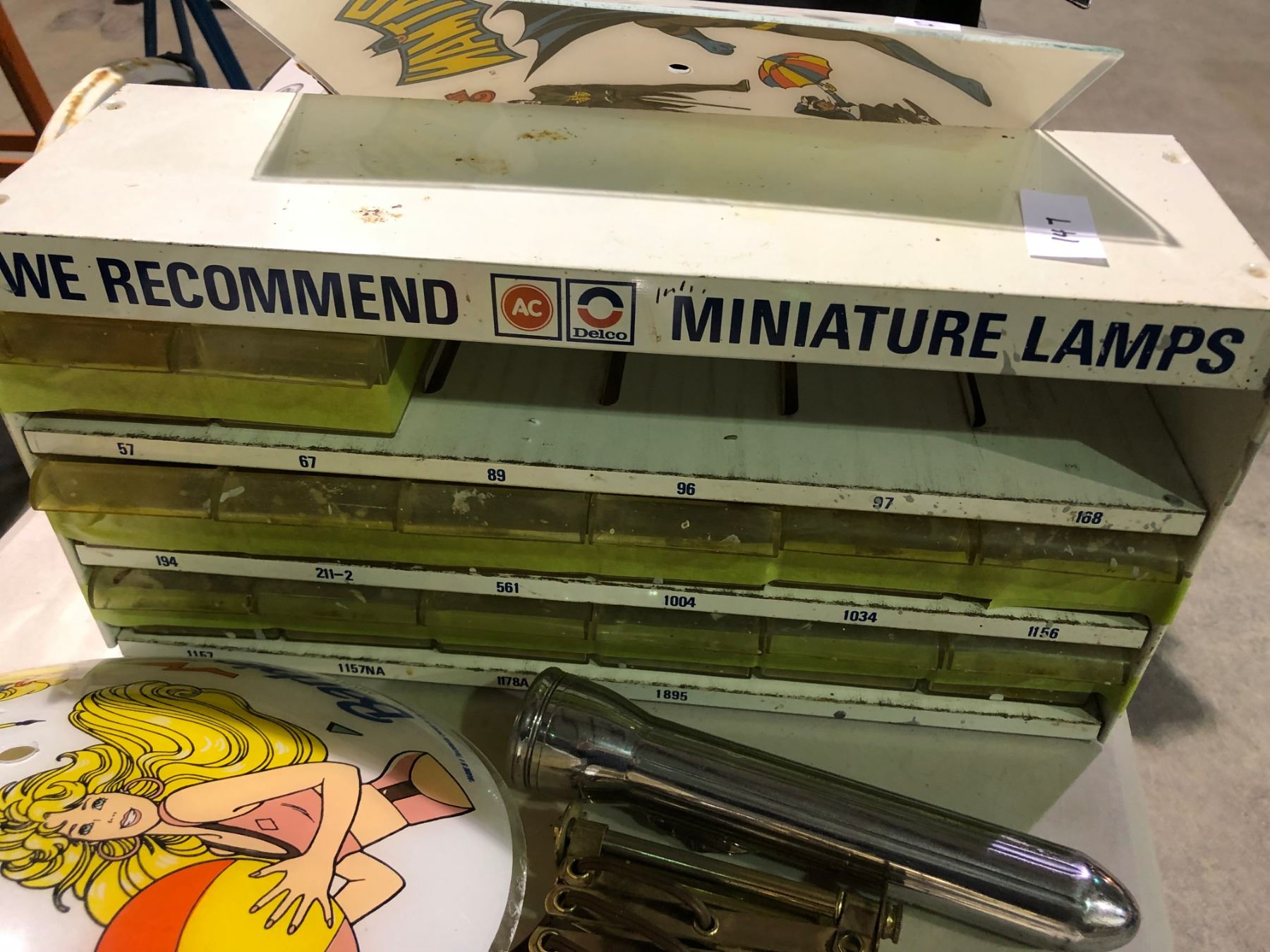 Batman lampshade, Barbie lampshade, Delco cabinet, Delta plumbing fixtures