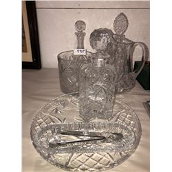 Pinwheel crystal, decanters, ice bucket, pitcher, serving tray