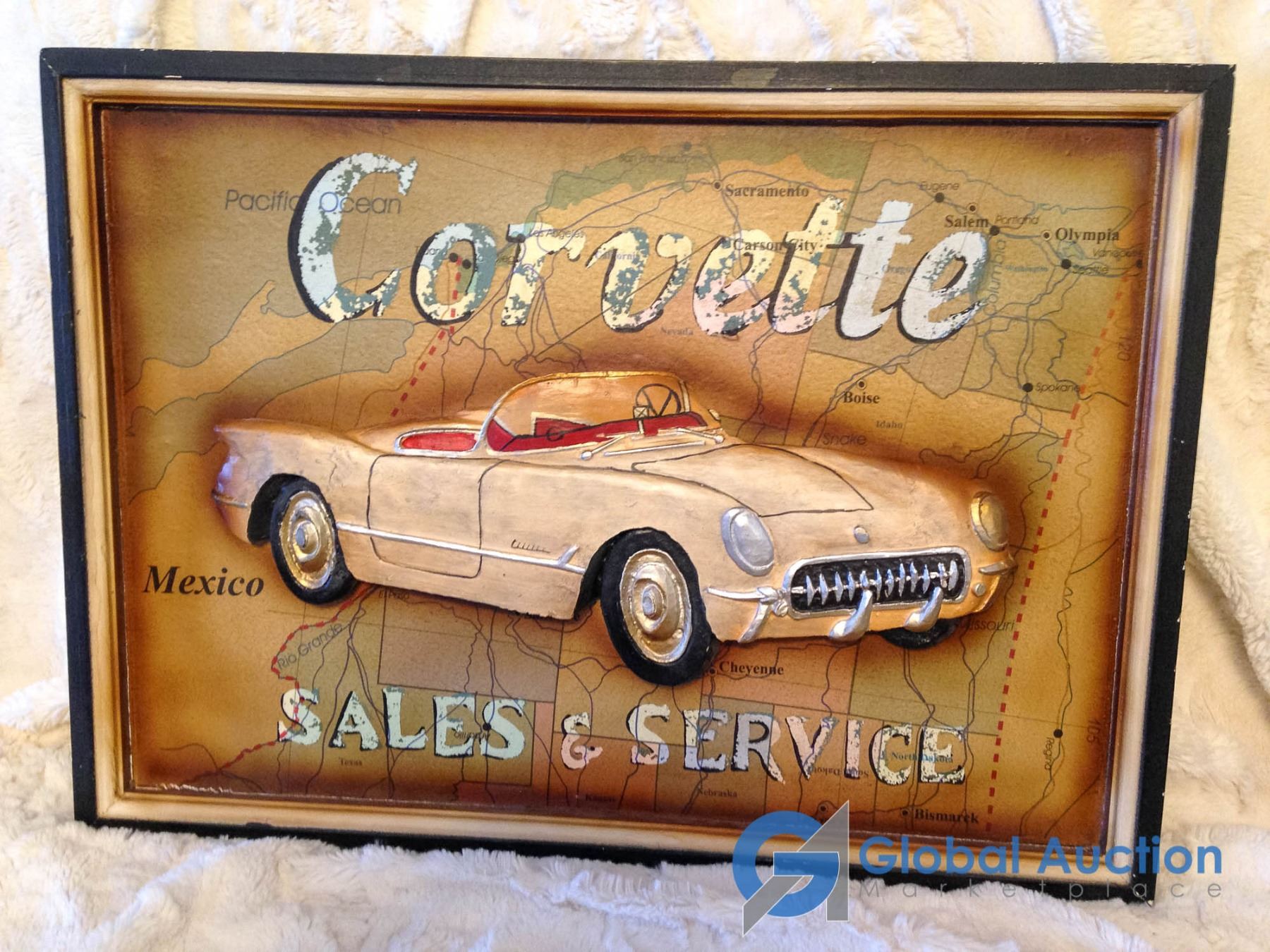 Molded Plaster & Wood Corvette 3D Sign