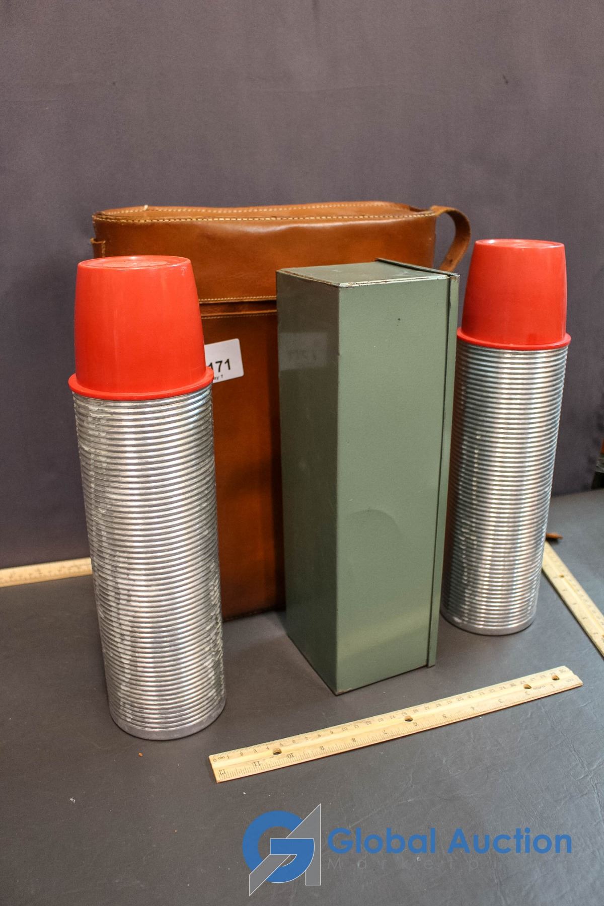 Leather Case Dual Thermos & Lunch Kit -16" Tall