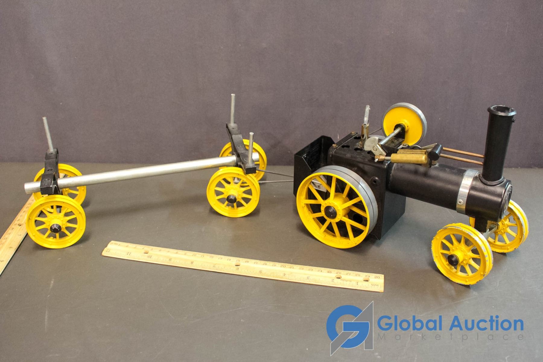 Black & Yellow Steam Engine Tractor & Wagon Toy Model