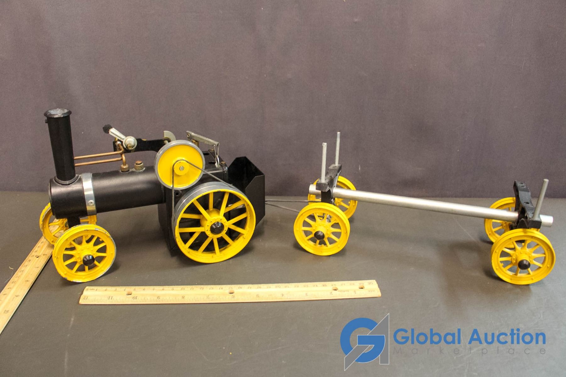 Black & Yellow Steam Engine Tractor & Wagon Toy Model