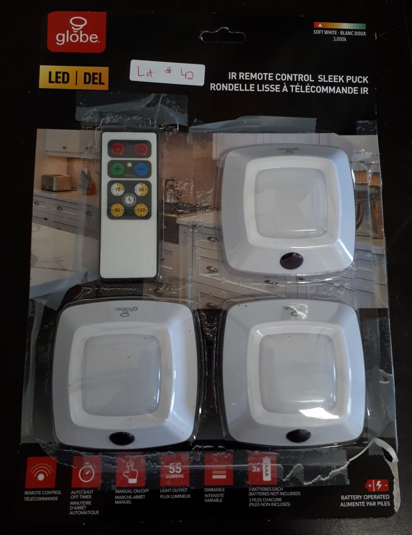 GLOBE LED IR REMOTE CONTROL SLEEK PUCK
