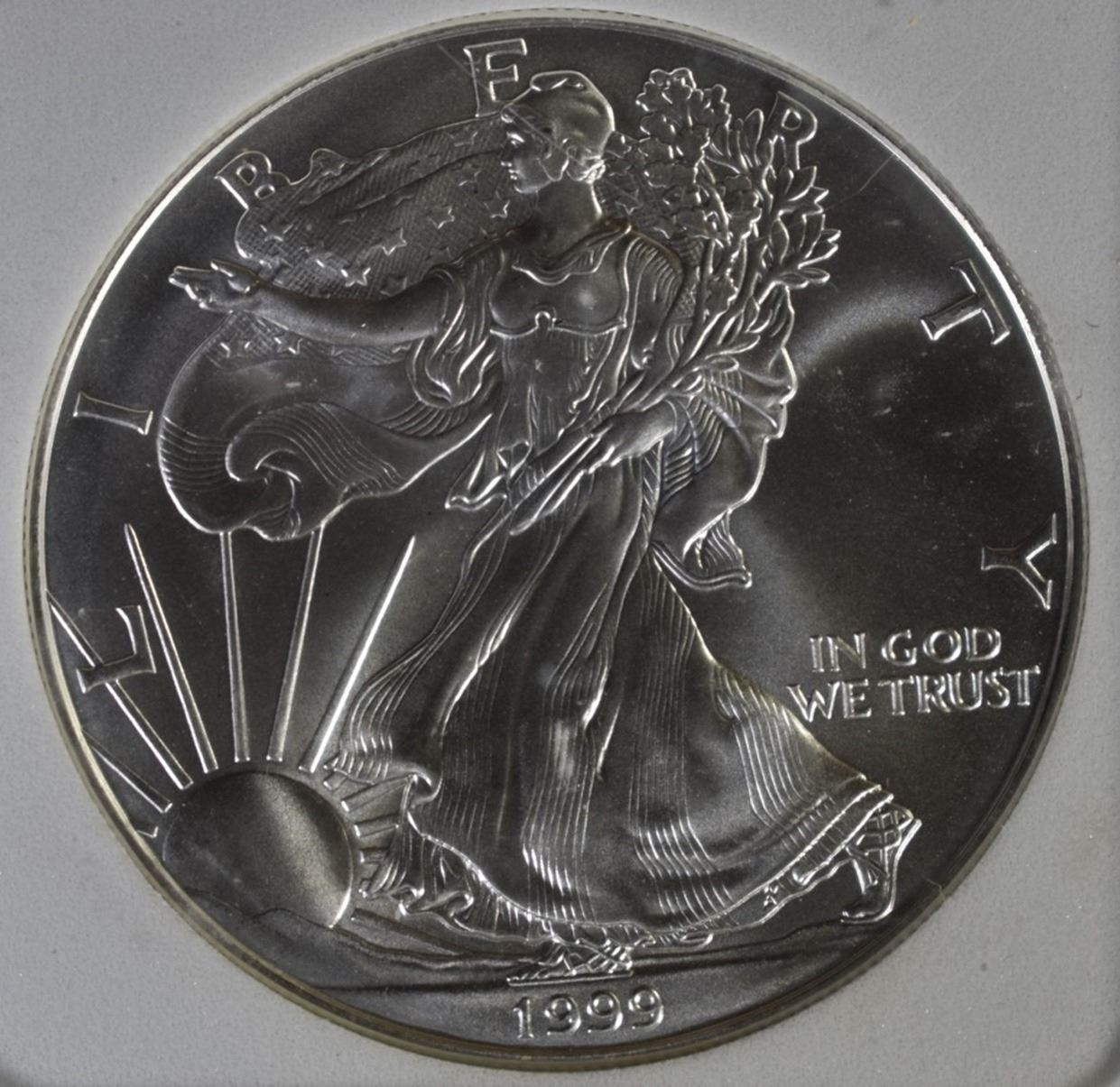 1999 AMERICAN SILVER EAGLE, WHSG PERFECT GEM BU
