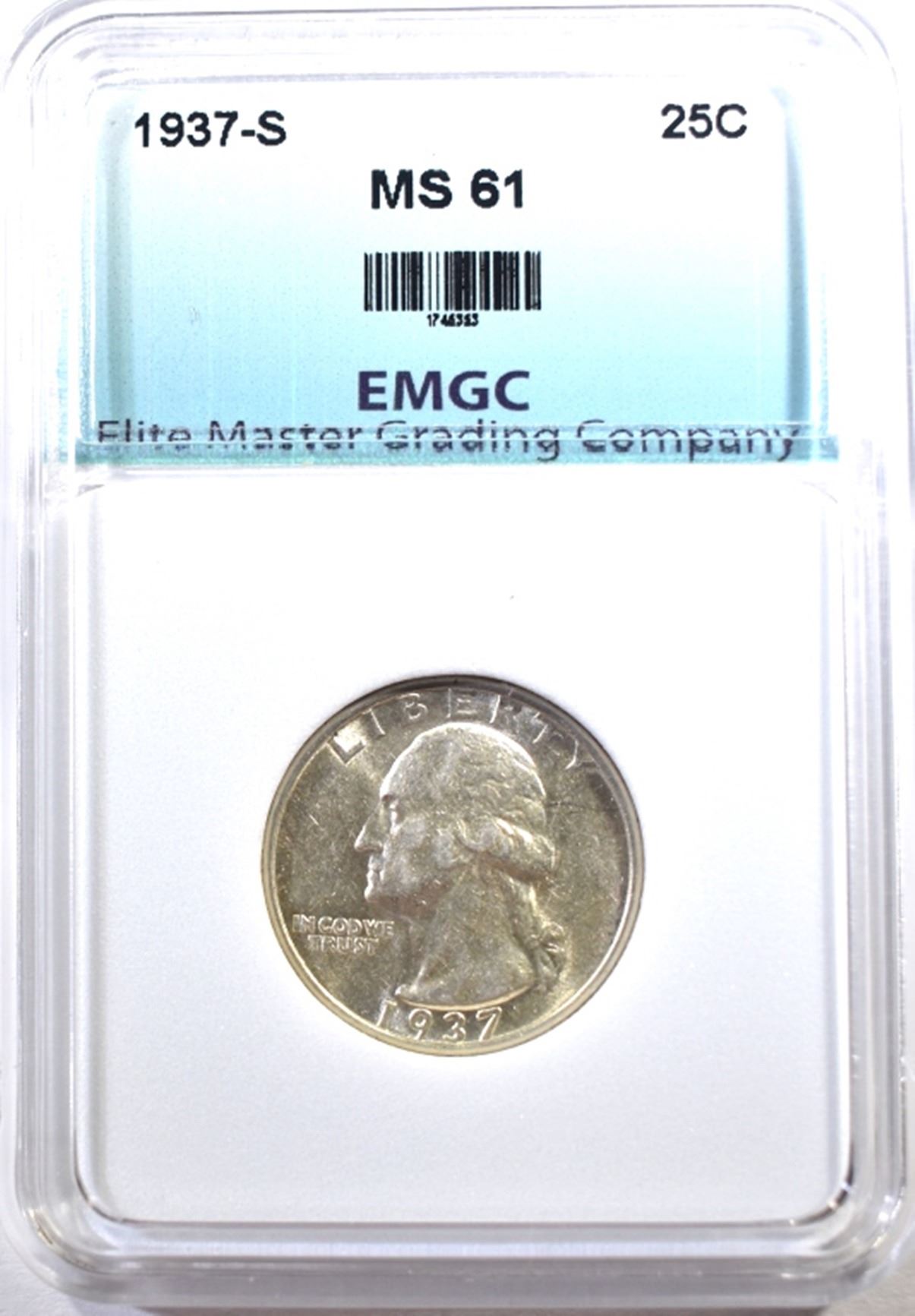 1937-S WASHINGTON QUARTER, EMGC BU