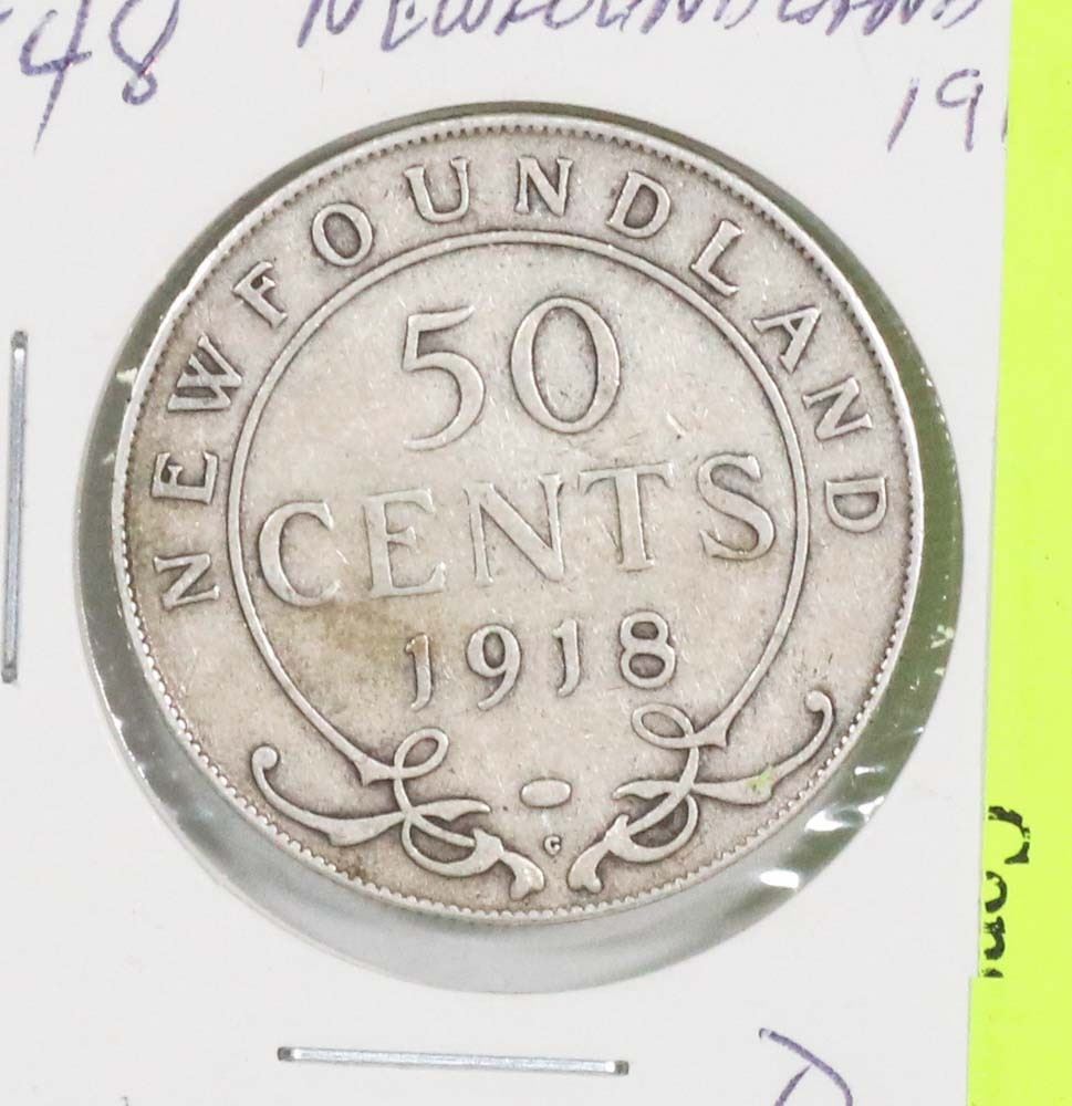 1918 NEWFOUNDLAND GEORGE V SILVER 50 CENT COIN. - Kastner Auctions