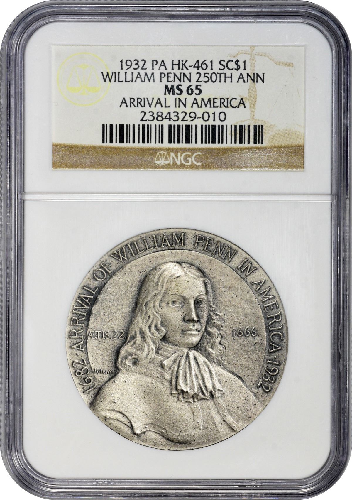 So-Called Dollar. Pennsylvania. 1682-1932 Arrival of William Penn in ...