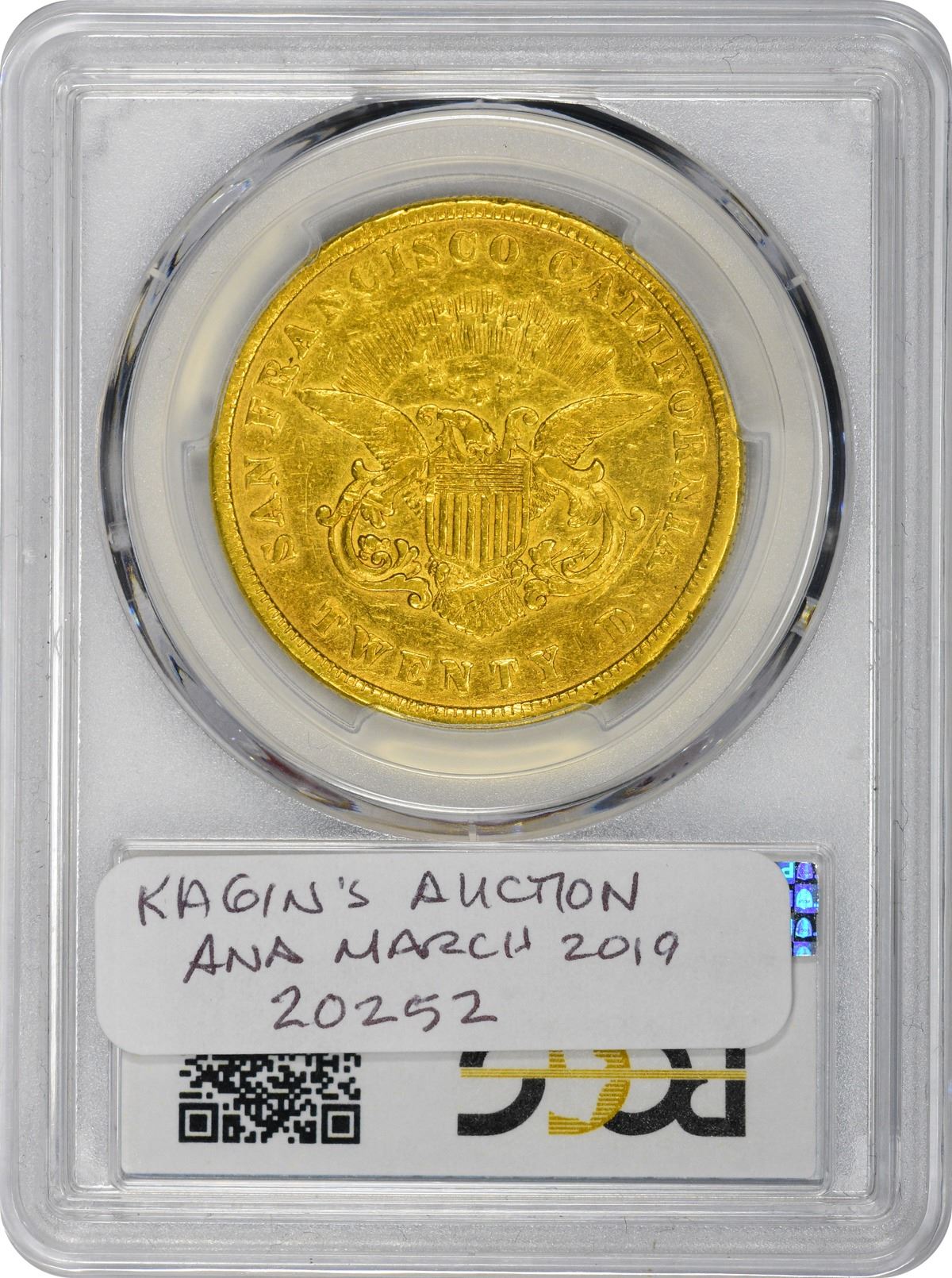 1855 Kellogg & Co. Gold $20. Kagin-3. Rarity-4. Reeded Edge, Long ...