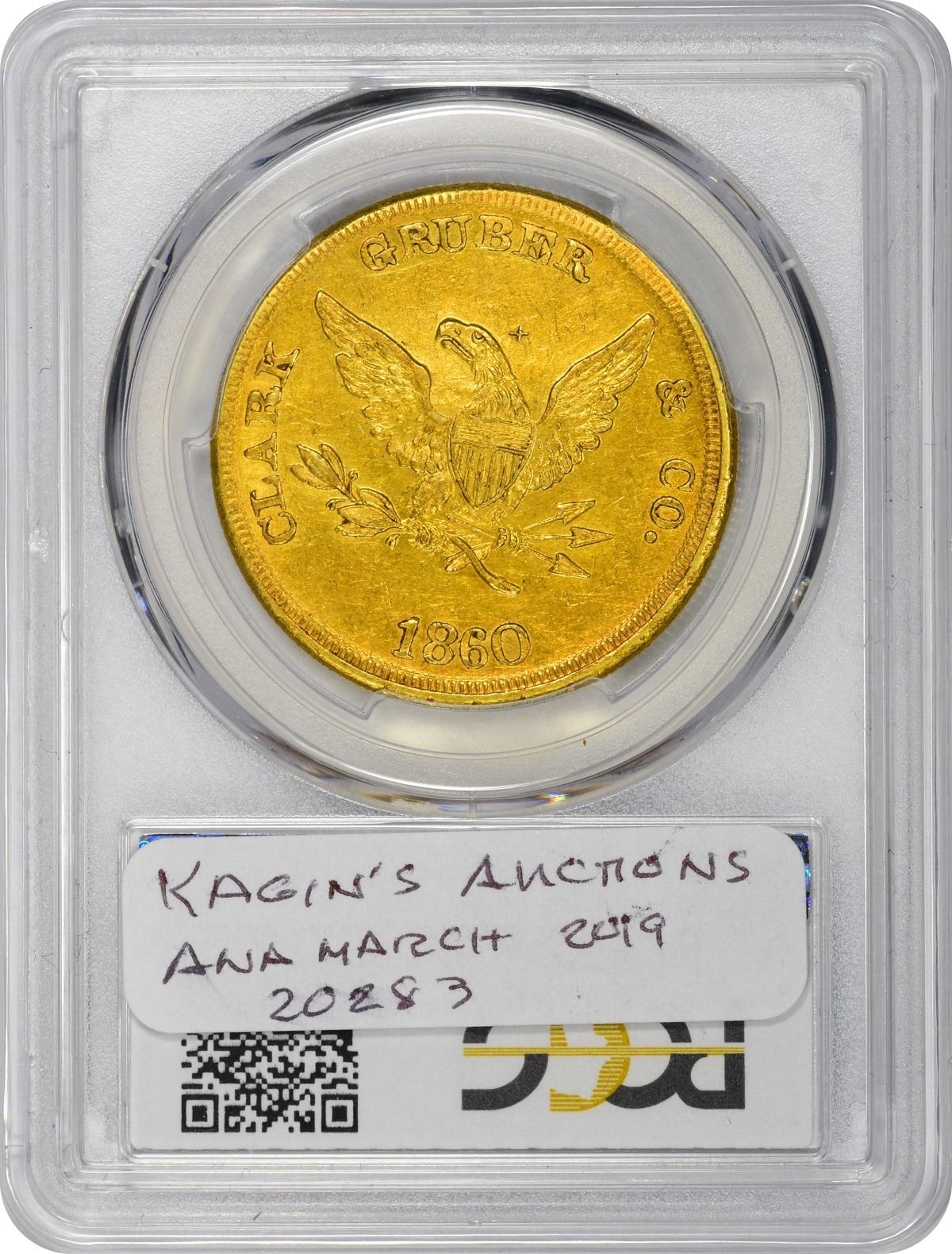 1860 Clark, Gruber & Co. Gold $20. Pike’s Peak Gold. Kagin-4. Rarity-6 ...